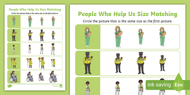 People Who Help Us Size Matching Worksheet (teacher made)