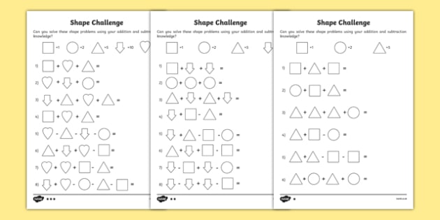 Shape Challenge Differentiated Worksheet / Worksheet Pack, worksheet