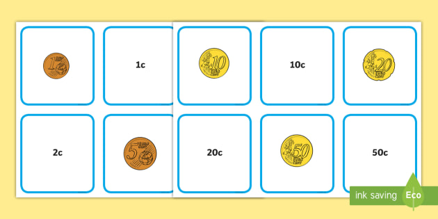 First Class Euro Coin and Amount Matching Cards