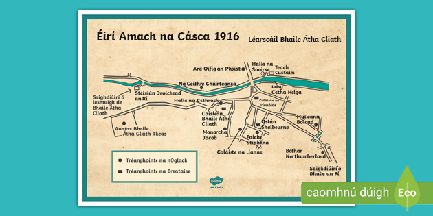 1916 Rising Dublin Map Display Poster Gaeilge
