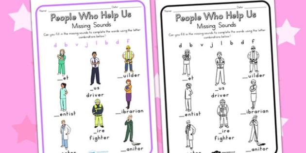 People Who Help Us Prep Missing Sounds Worksheet