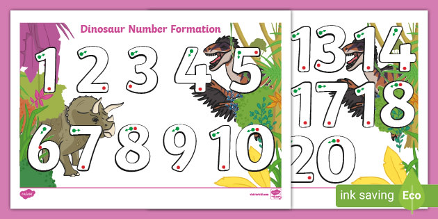Dinosaur Themed Number Formation 1-20 Worksheet / Worksheet