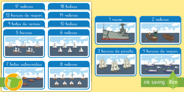 Tarjetas educativas: Los números hasta 20 - El transporte marítimo
