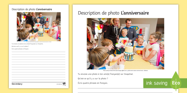 Birthday Photo Description Worksheet / Worksheet French