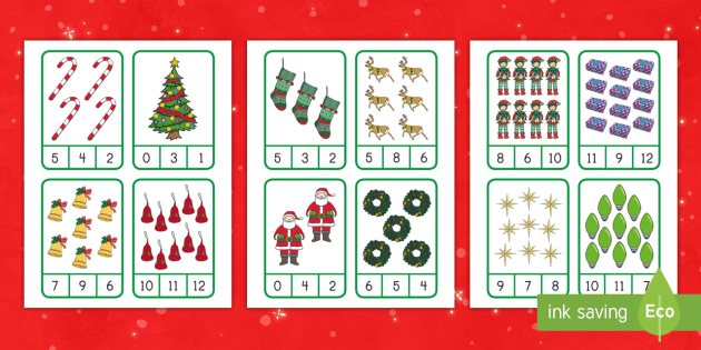 Christmas Number Recognition Clip Cards (teacher made)