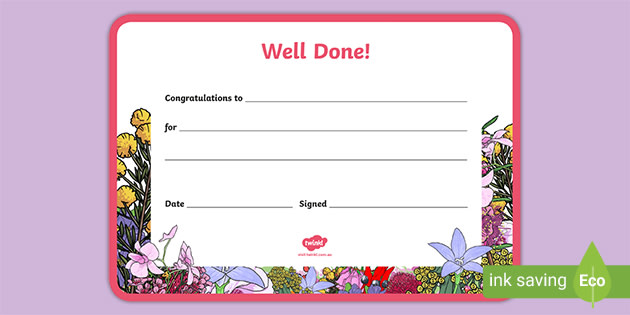 Australian Native Flora Class Award Certificate