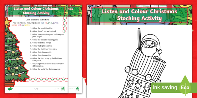 Listen and Colour Christmas Stocking Activity (teacher made)