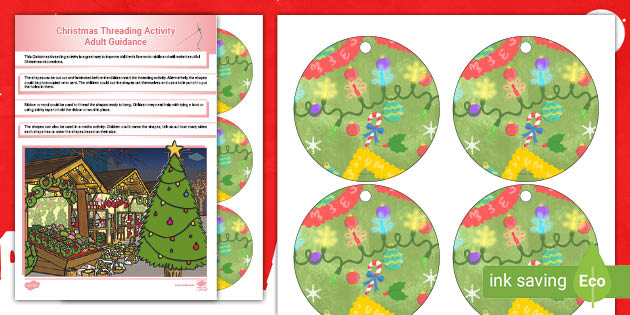 Christmas Tree Decorations Threading Activity (teacher made)