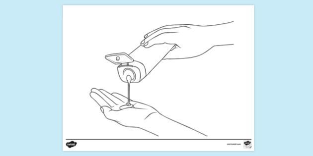 Squeezing Shampoo Onto Hand Colouring | Colouring Sheets