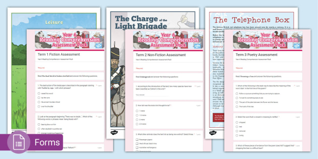 Year 6 Reading Comprehension Assessment Pack - Google Forms