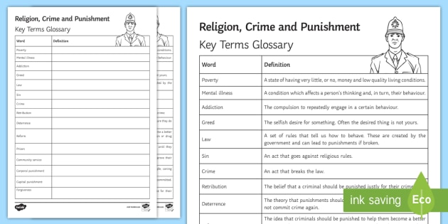 Religion, Crime and Punishment Key Words Glossary Activity - Religion ...