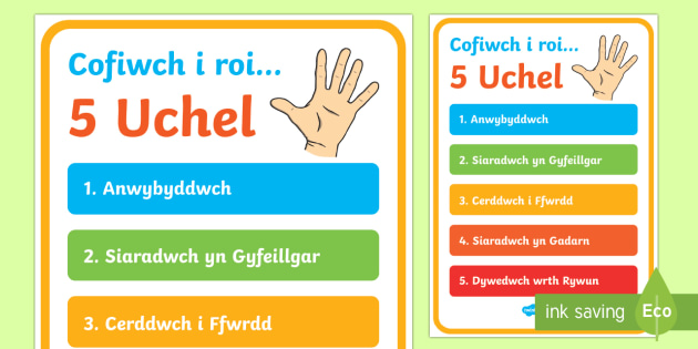 Poster 'Pump Uchel' Sut I Ddelio Gyda Bwlio Poster Arddangos A2-Welsh