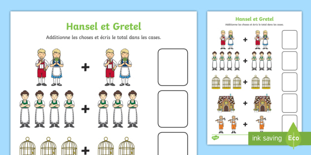 Feuille d'addition jusqu'à 10 : Hansel et Gretel
