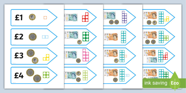 👉 Number Shapes Price Labels in Pounds - Coins and Notes