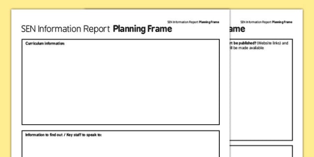 SEN Information Report Planning Frame (Teacher-Made)