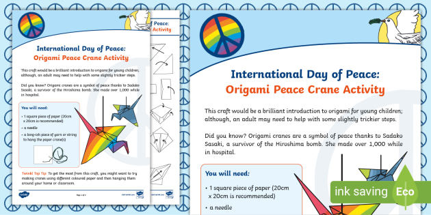 FREE! - International Day of Peace - Origami Peace Crane Activity