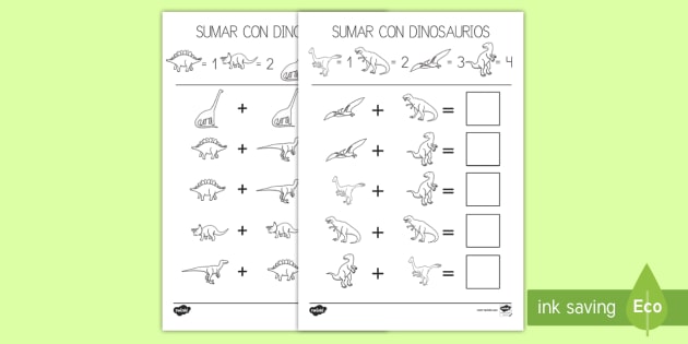 Fichas: Sumas con imágenes de los dinosaurios