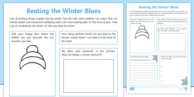 Beating the Winter Blues Christmas Wellbeing Worksheet