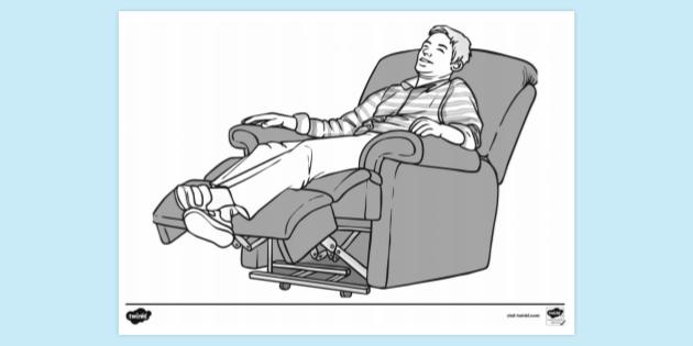 FREE! - Old Person Sat in Recliner Chair Relaxing Colouring Sheet