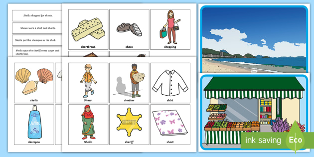 Silly SH Sound Sentences Cut and Stick Pictures