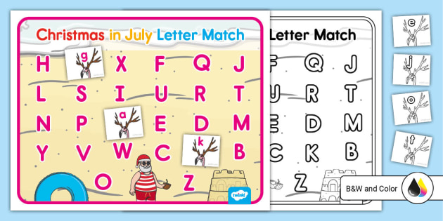 Kindergarten Christmas in July Uppercase and Lowercase Letter Matching