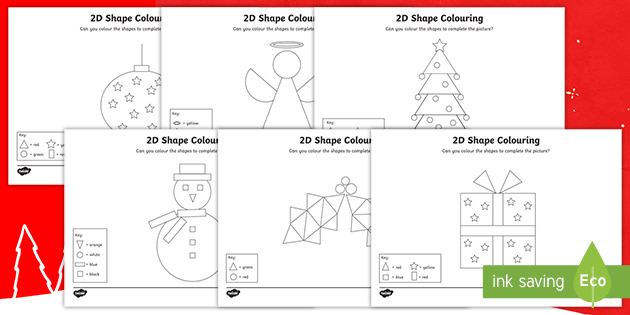 Christmas Colour by 2D Shapes Activity (teacher made)