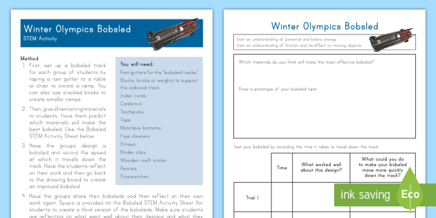 Olympic Themed Science Activities | Bobsled STEAM Task