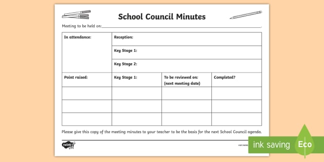 Pupil Voice - School Community - School Council Meeting Minutes Form