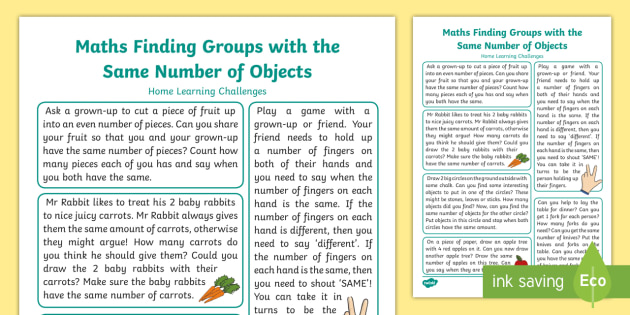 EYFS Maths: Compares Two Groups of Objects Home Learning Challenges