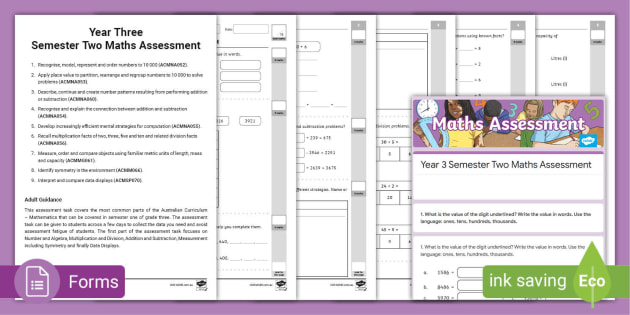 Year Three Semester Two Maths Assessment (teacher made)