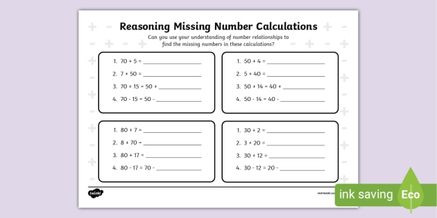 👉 Missing Number Calculations Reasoning Activity