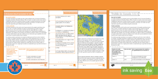 Canada's Treaties 1-11 Reading Comprehension French