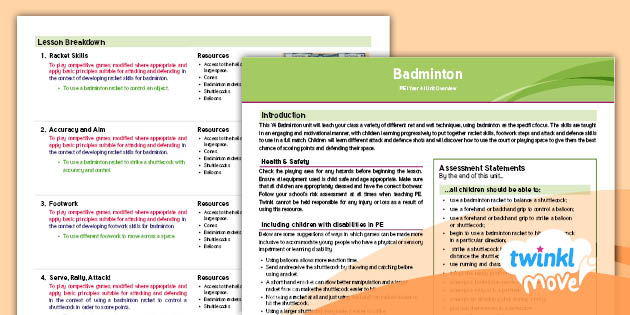 Year 4 Badminton Planning Unit Overview | Twinkl Move PE