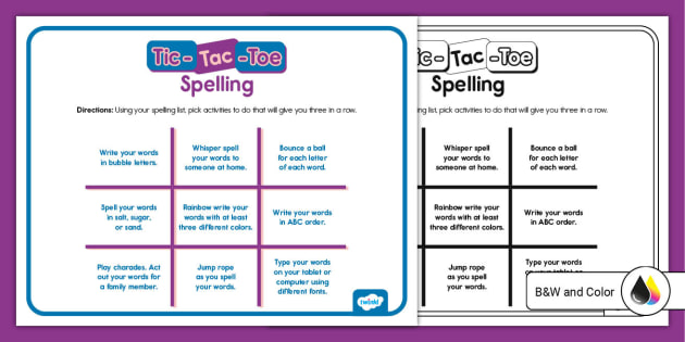 Tic Tac Toe Spelling Activity (teacher made)