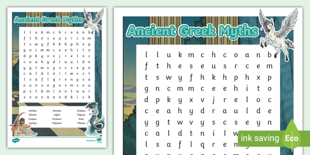 Greek Mythology Worksheets Greek Mythology Word Search