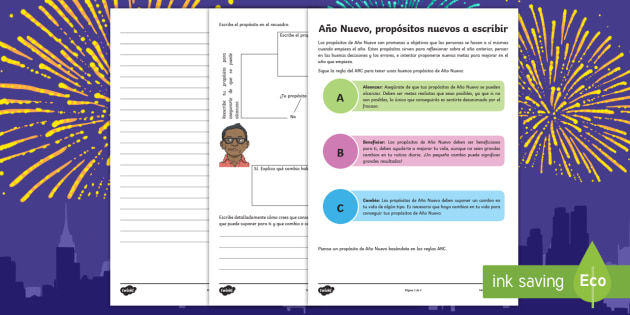 Ficha de escritura: Los propósitos de Año Nuevo Ficha de actividad-Spanish