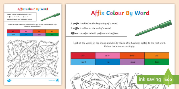 Affix Colour by Word Ι Prefixes and Suffixes Resources