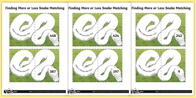 Finding 100 More or Less Snake Matching Activity
