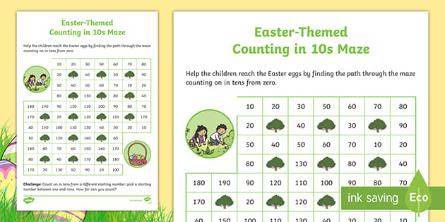 👉 Easter-Themed Counting in 10s Maze Worksheet