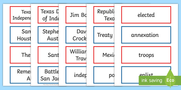 Texas Independence Word Cards