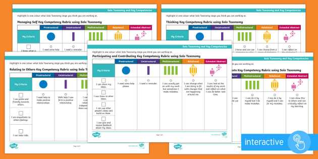 Solo Taxonomy and Key Competencies Rubrics Record Go Respond Worksheet