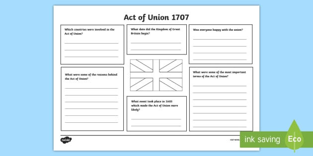 Act of Union 1707 Research Worksheet / Worksheet