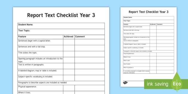 Year 3 Report Checklist teacher Made Year 3 Report Checklist teacher Made