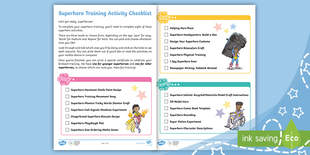 Superhero Training Activity Checklist (teacher made)