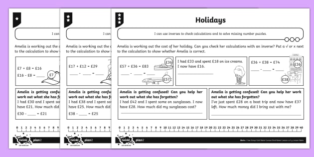 Holidays! Inverse Calculations Differentiated Worksheets