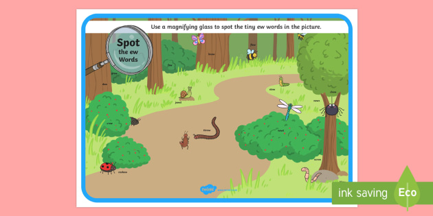 Phase 5 ew Words Minibeasts Scene Magnifying Glass Worksheet / Worksheet