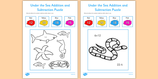Under the Sea Theme Addition and Subtraction Puzzle 0-35