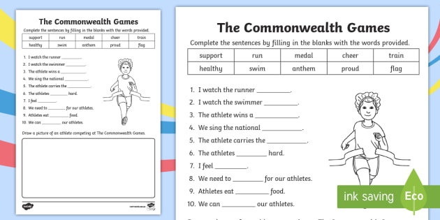 The Commonwealth Games Cloze Worksheet (teacher made)