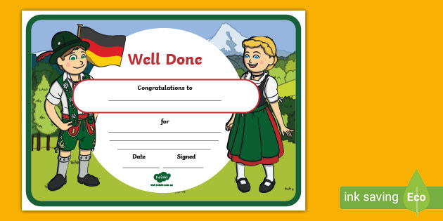 German Village Class Award Certificate (teacher made)
