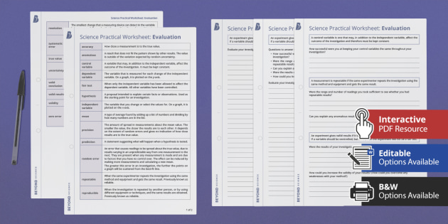 Evaluation Worksheet | Science Practical Skills | Beyond